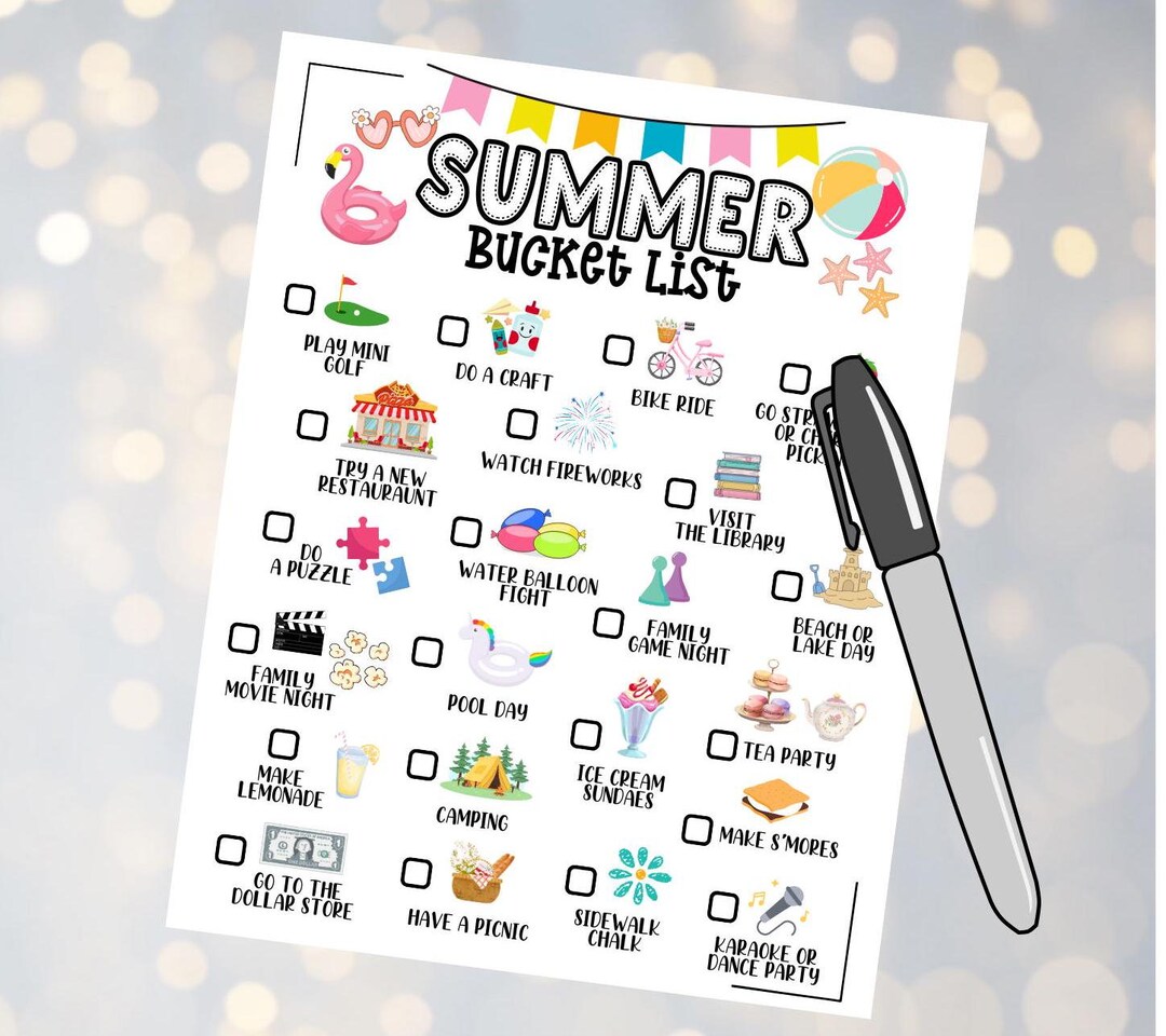 Kids Summer Bucket List Printable, Print at Home Summer Activity for ...