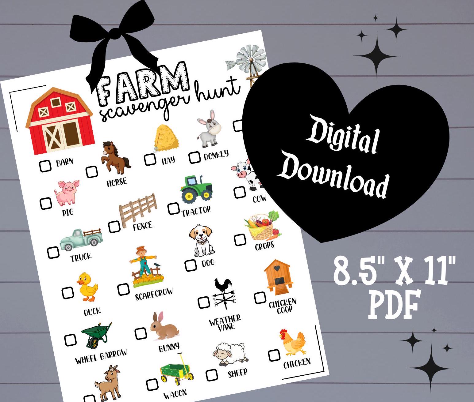 Kids Farm Scavenger Hunt Printable, Print at Home Kids Activities ...