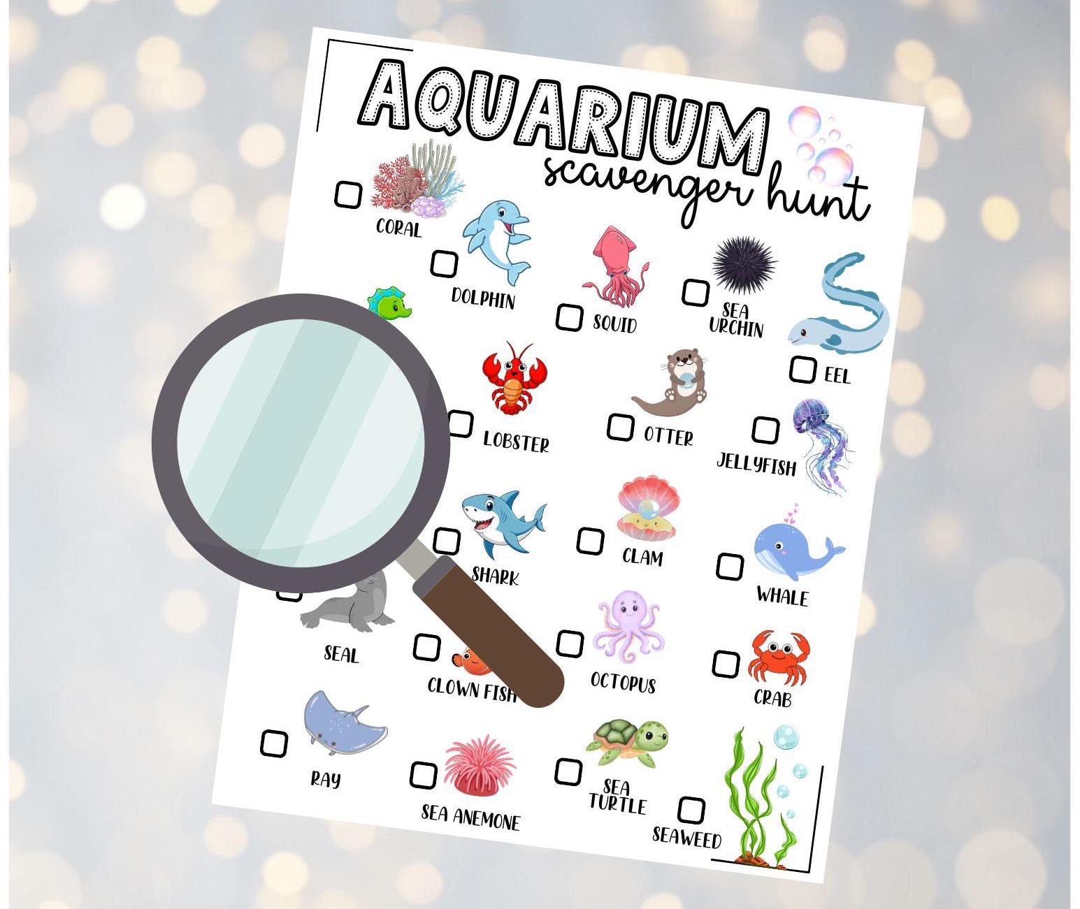 Kids Aquarium Scavenger Hunt Printable, Aquarium Homeschool Activity ...