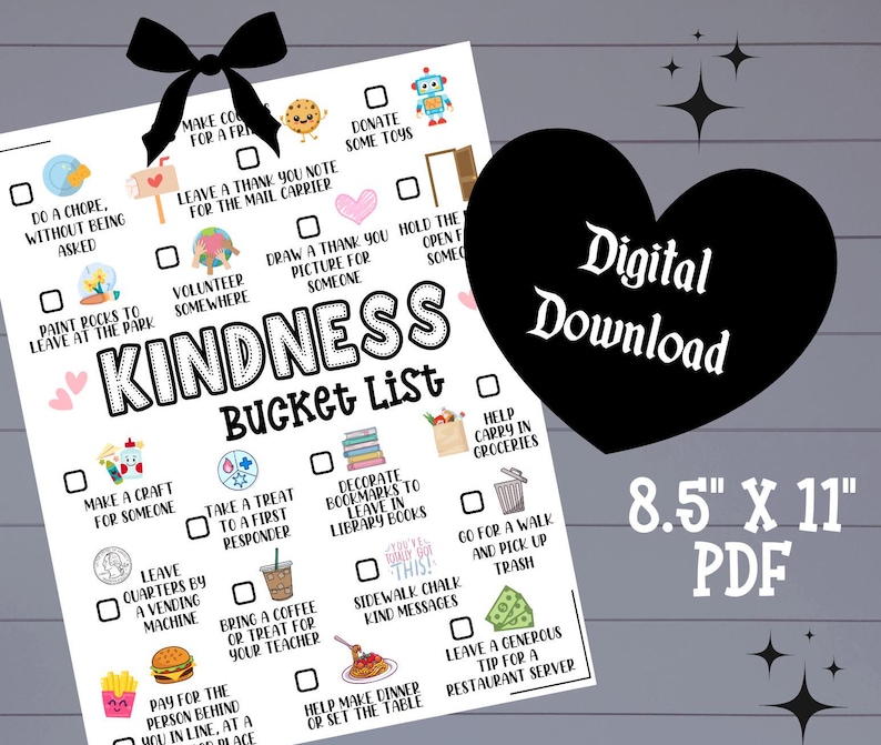 Kids Kindness Bucket List Printable, Print at Home Acts of Kindness for ...