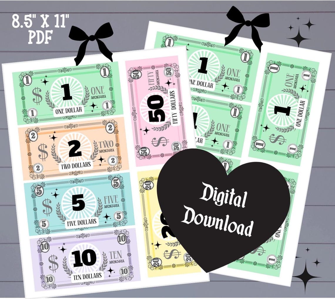 Dollar Printable Play Money for Kids Party Activity for Classroom ...