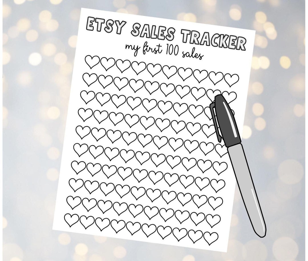 Esty 100 Sales Tracker Printable, Print at Home Etsy Tracker, Heart ...