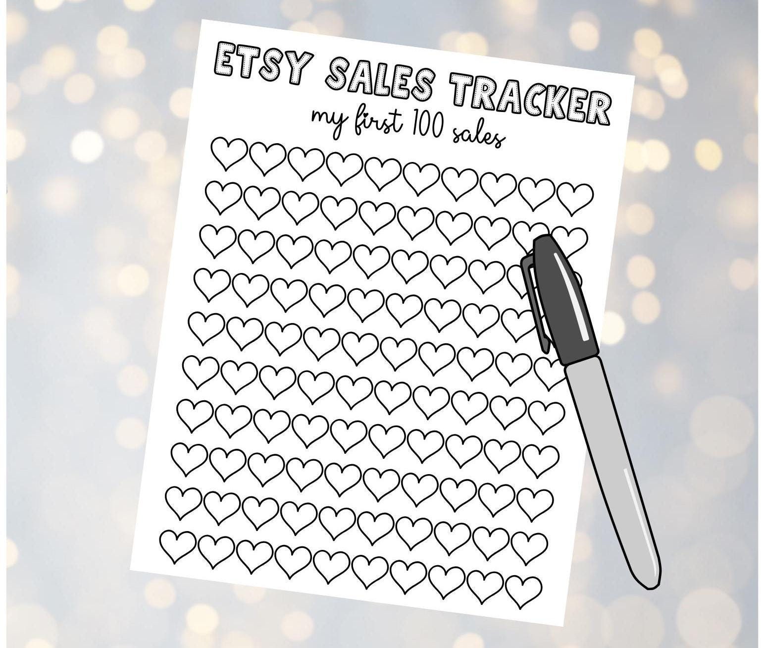 Esty 100 Sales Tracker Printable, Print at Home Etsy Tracker, Heart ...