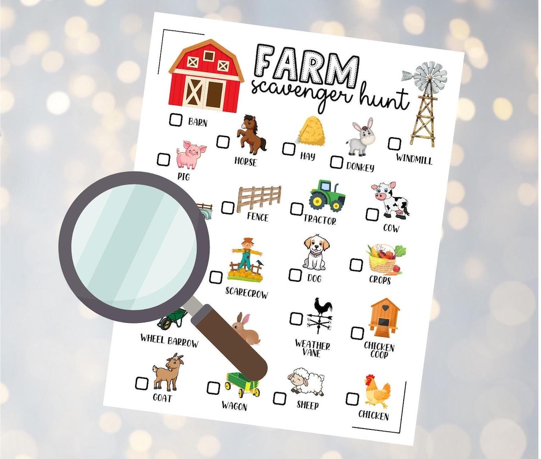 Kids Farm Scavenger Hunt Printable, Print at Home Kids Activities ...