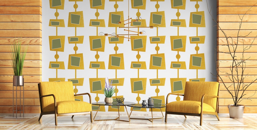 Mid Century Wall Decals - Geometric Square Chain Decal, Retro Wall ...