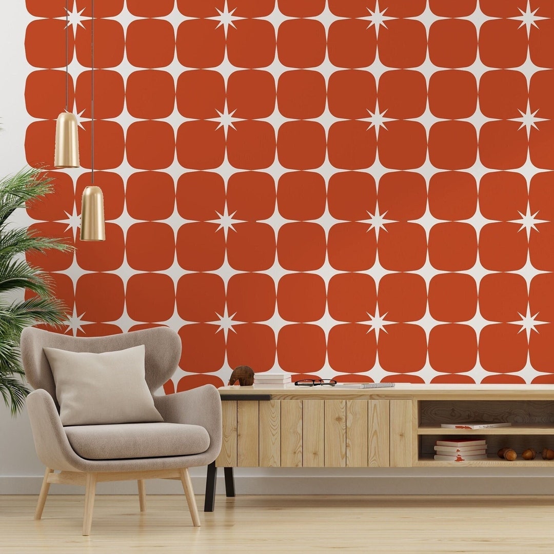 Mid Century Decals, Atomic Star Pattern, Square Wall Decal, Mid Century ...