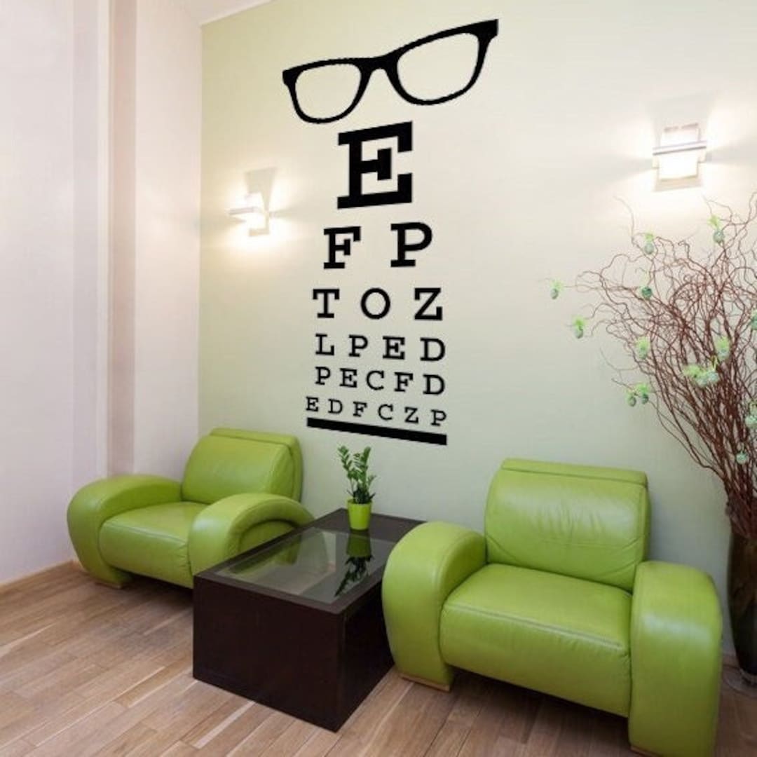 Eye Chart Glasses Wall Decal, Removable Optometrist Office Decals, Eye ...