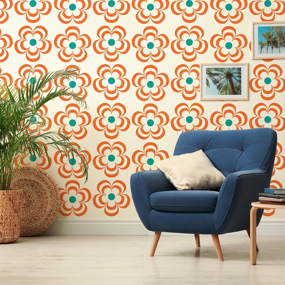 Tropical Flower Decals, Retro Mid Century Floral Decal, Flower Power ...