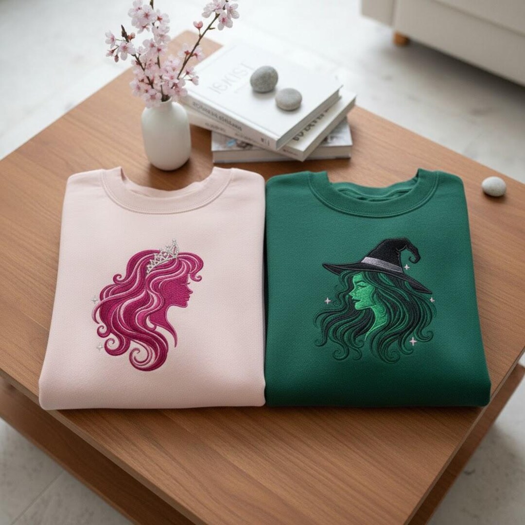 Glinda Elphaba Embroidered Sweatshirt, Wicked Witch Princess Profile ...