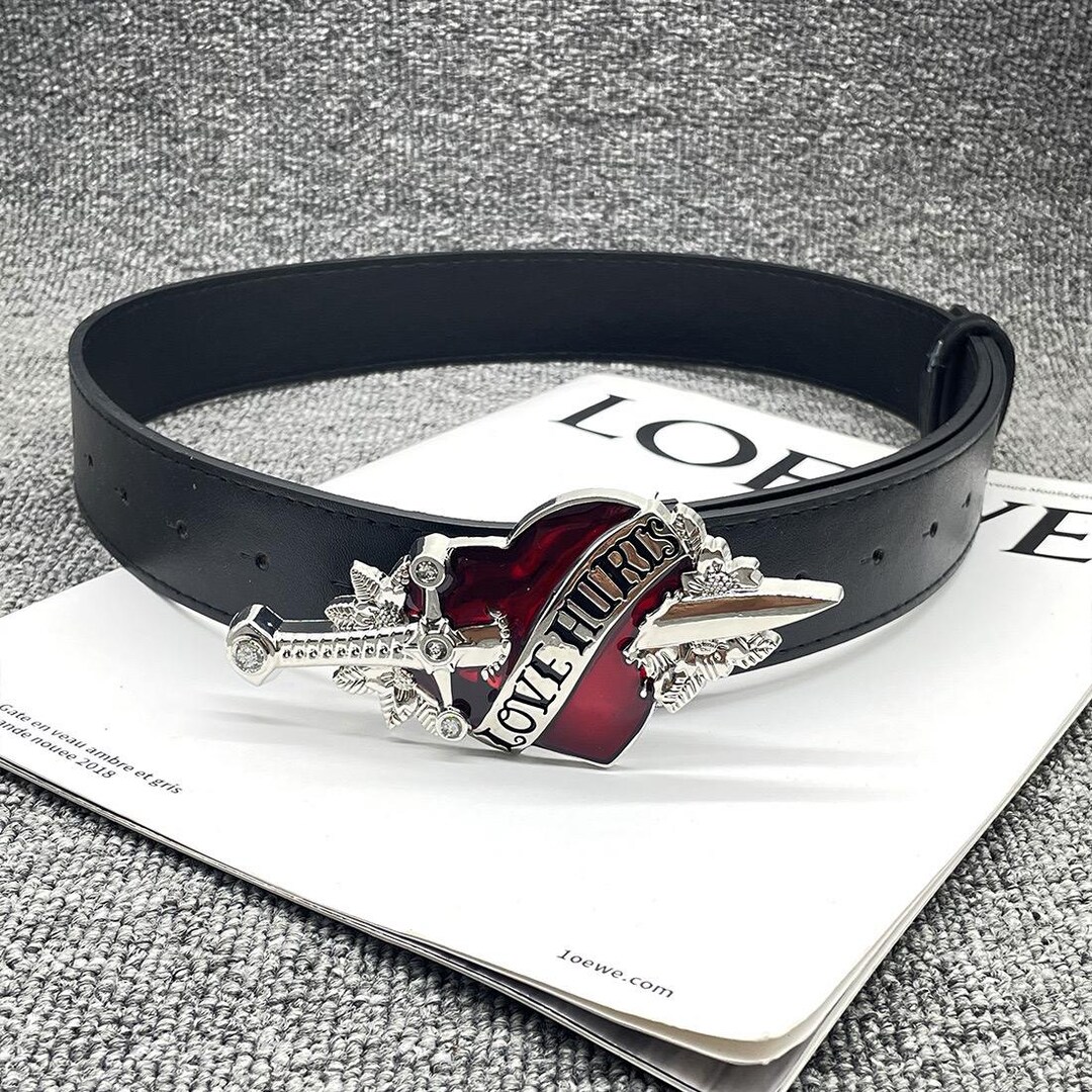 Y2K Vintage Black Multi Color Cross Silver Buckle Quality Leather Belt ...