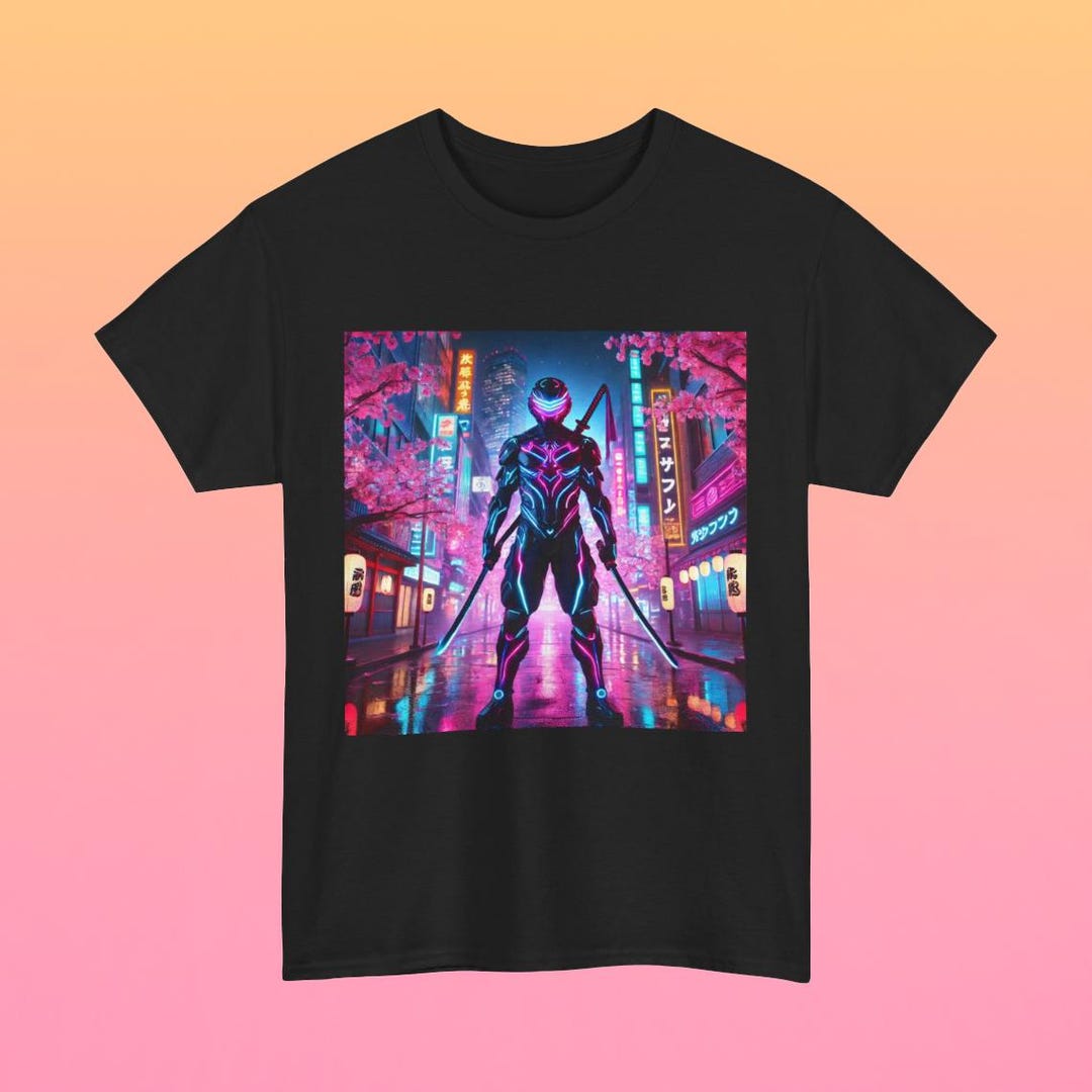 Cyber Ninja Neon T-shirt - Futuristic Samurai Streetwear - Synthwave ...