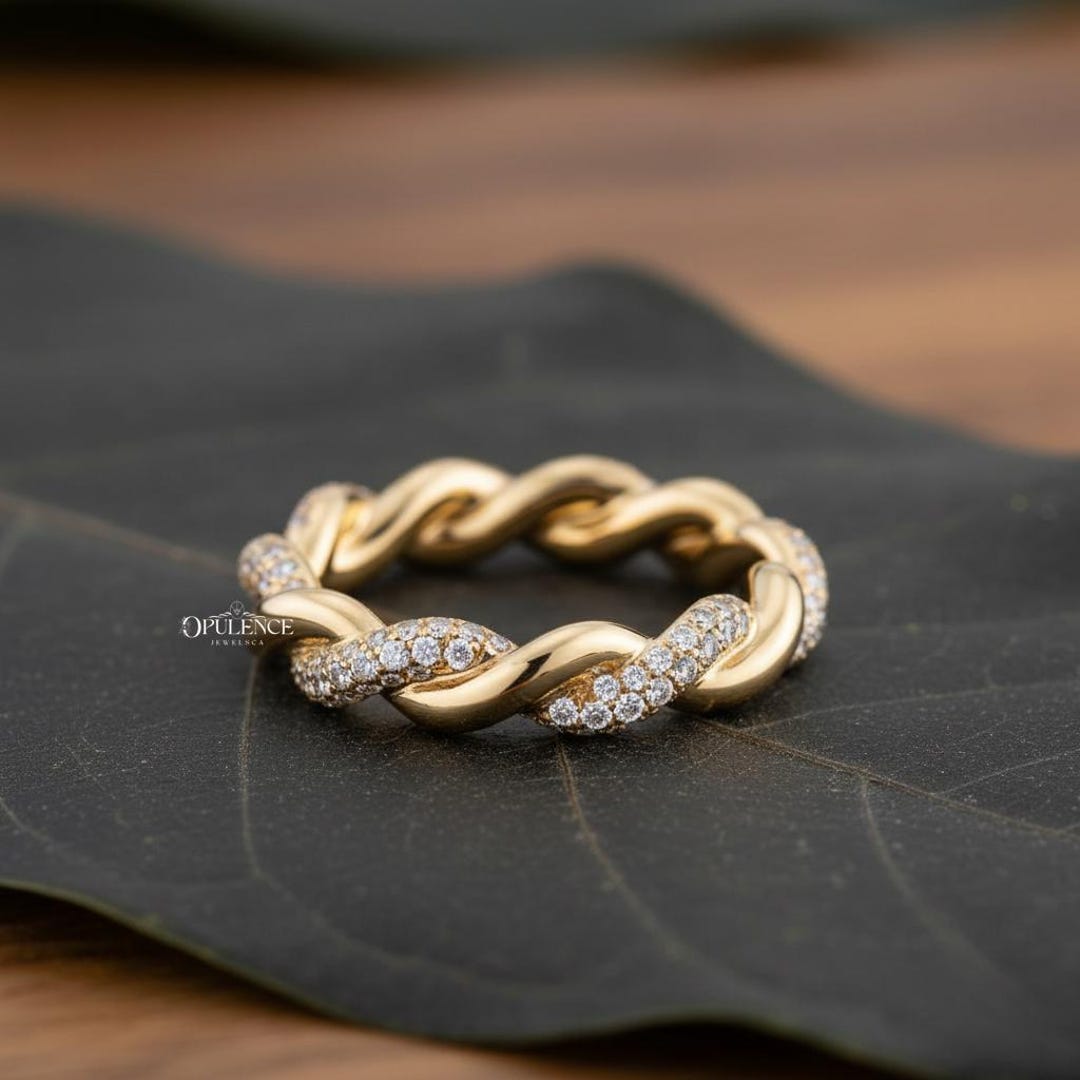 Twisted Braided Eternity Wedding Band, Round Lab Grown Diamond Ring ...