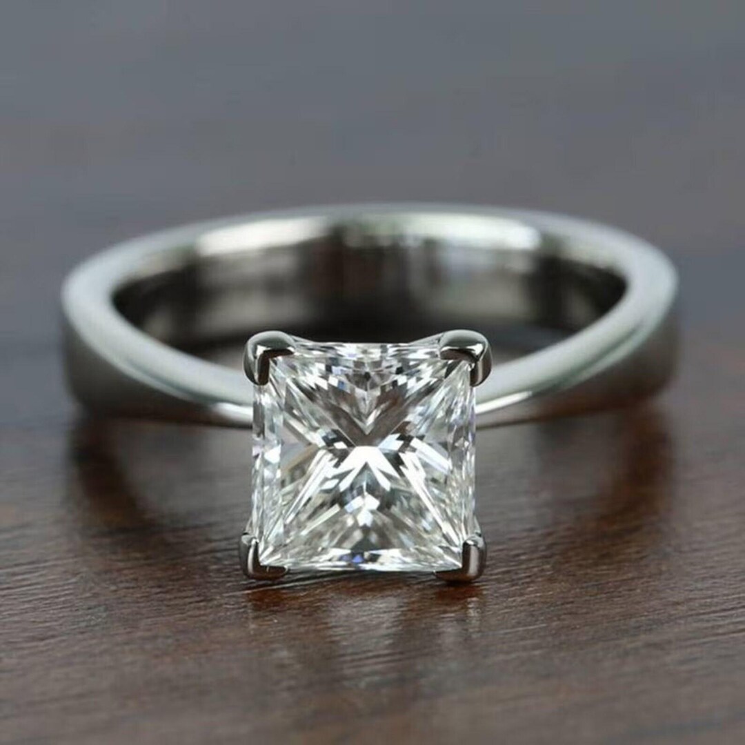 Unique Tapered Shank Ring, Princess Cut Moissanite Engagement Ring ...