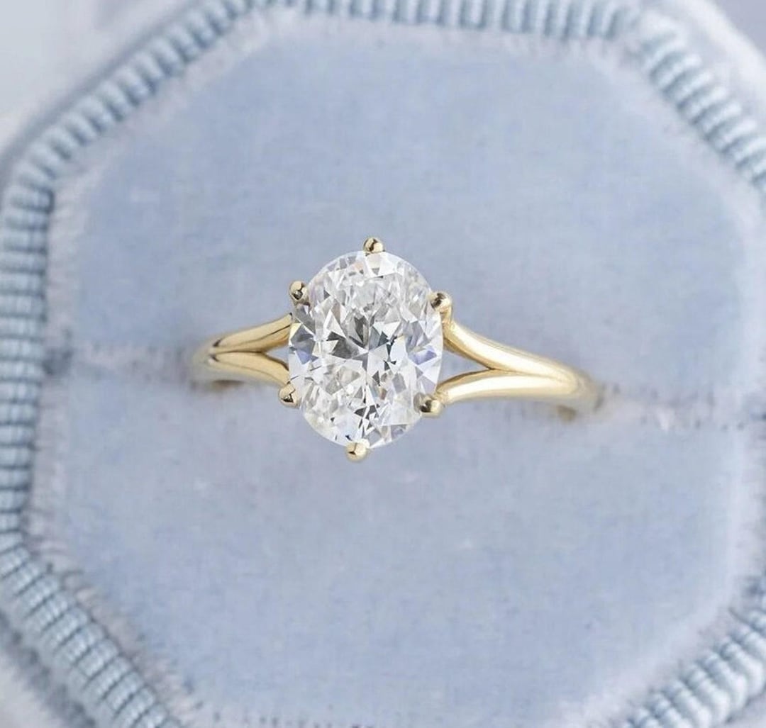 14K Solid Gold Proposal Ring, Oval Cut Moissanite Engagement Ring ...