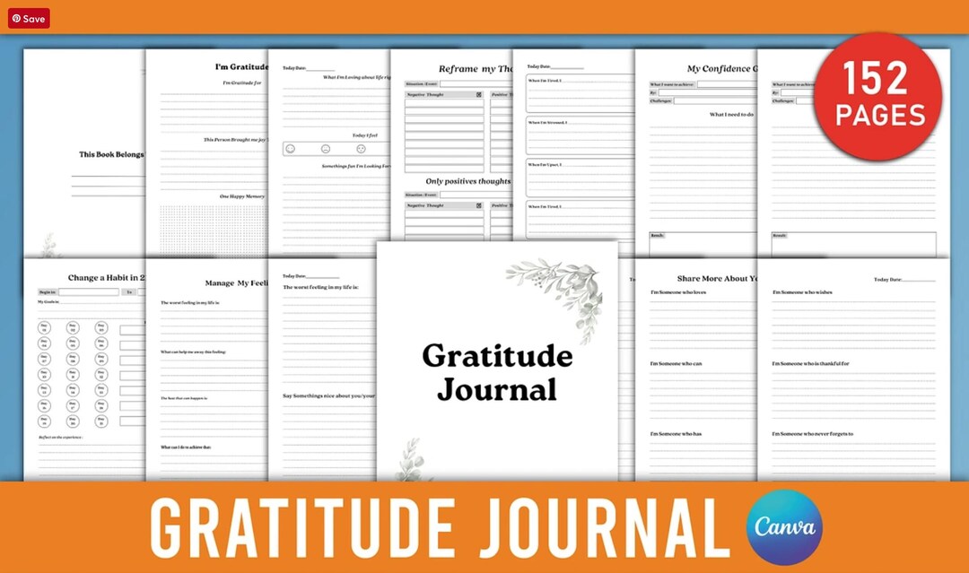Gratitude Journal Canvas Template Self Care Journal Template Self ...
