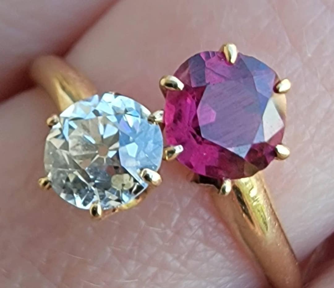 Outstanding Toi Et Moi Antique Ruby and Old Cut Diamond Ring. - Etsy