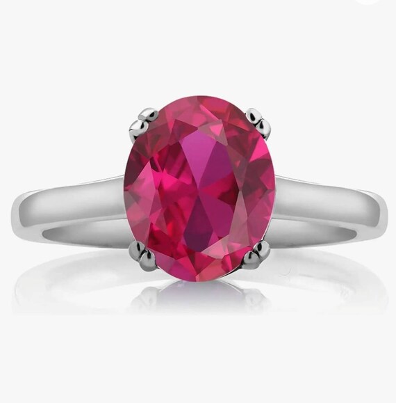 Beautiful Oval Lab Grown Ruby Solitaire Ring. 4 ctw! - Gem