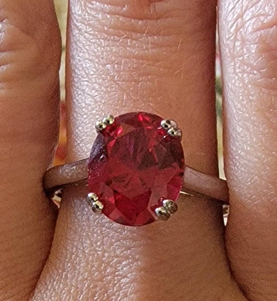 Beautiful Oval Lab Grown Ruby Solitaire Ring. 4 ctw! - Gem