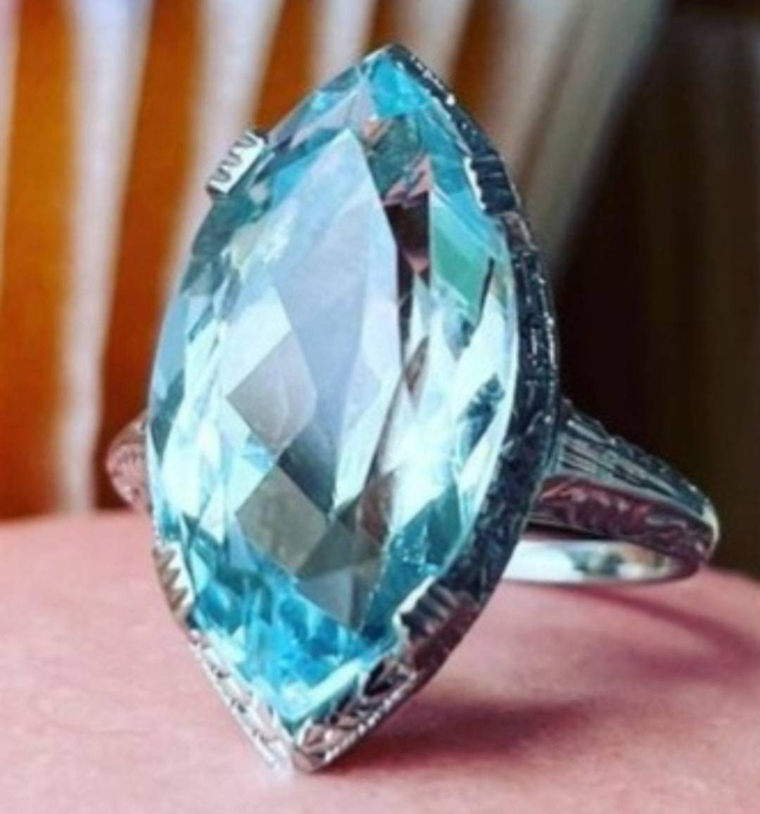 Antique Marquise Aquamarine Ring, Filigree Platinum Setting - Etsy