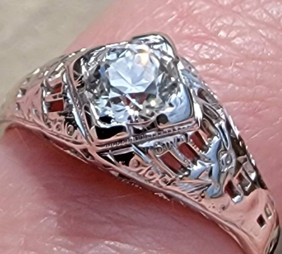 Edwardian White Gold Diamond Engagement Ring, Filigree Setting - Etsy