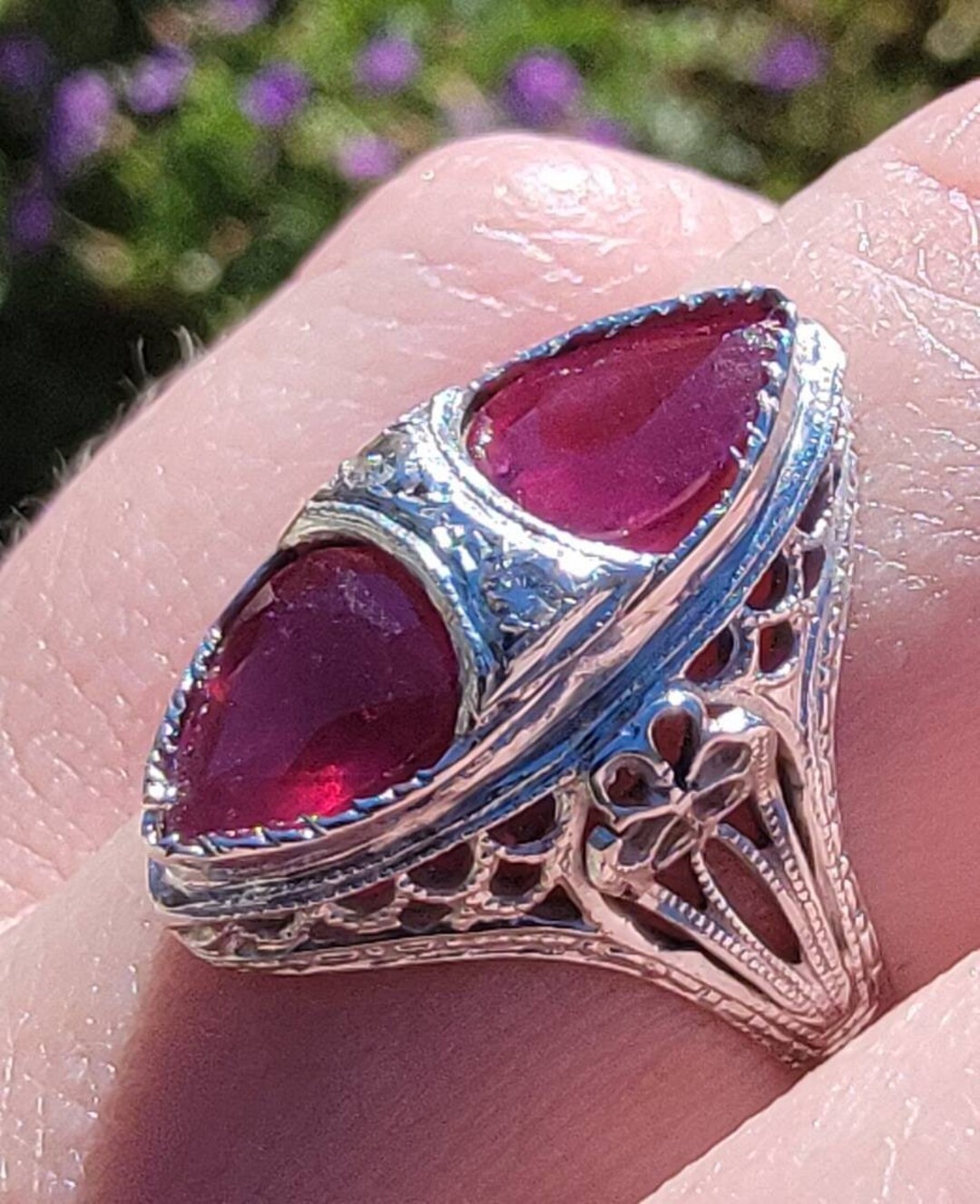 Antique Toi Et Moi Ruby Ring: 14k White Gold Filigree - Etsy