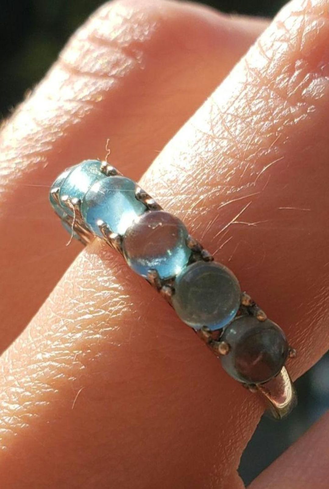 Rare and Beautiful Vintage Neon Blue Apatite 7 Stone Band Ring. Size 6 ...
