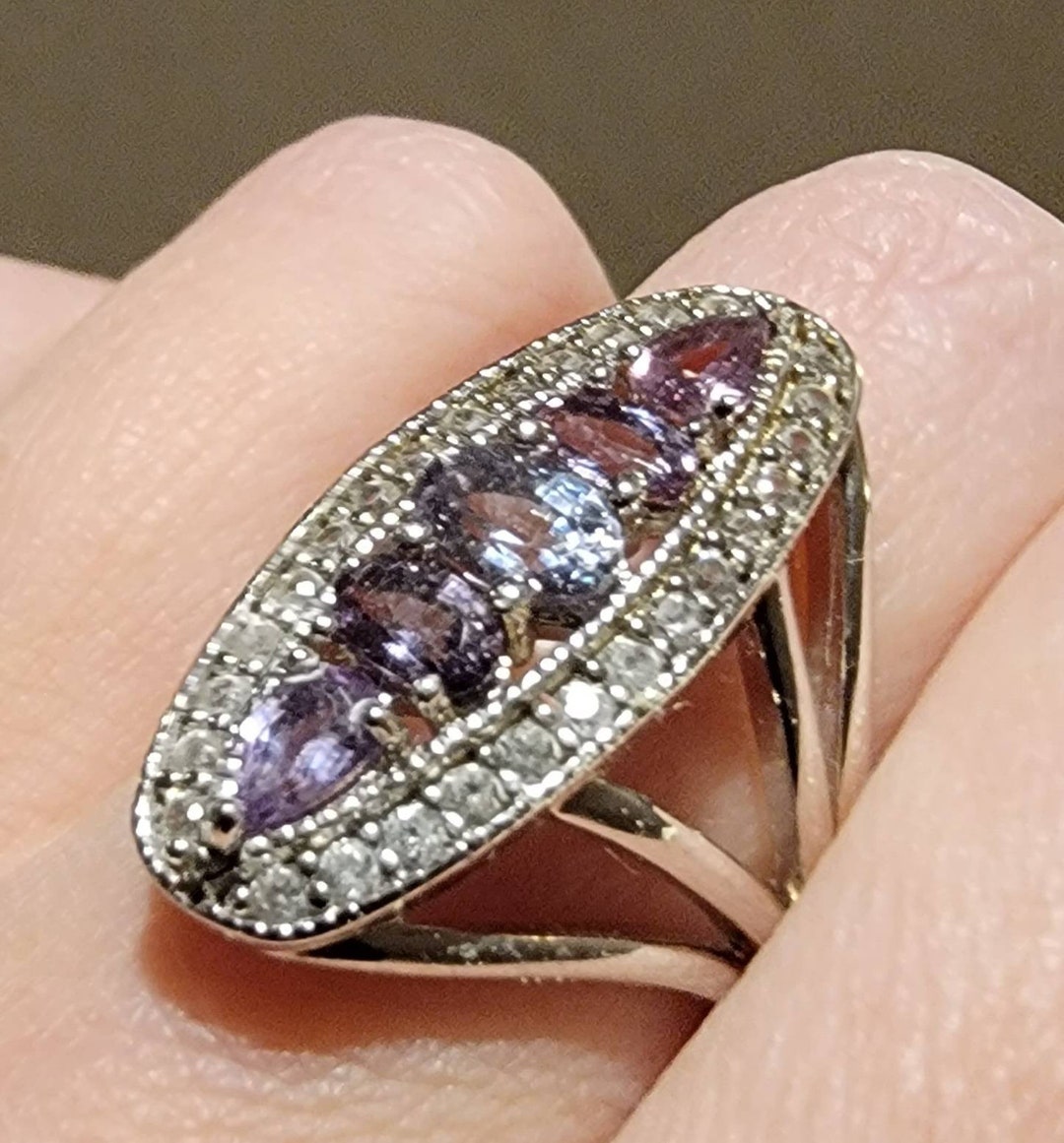 Beautiful and Unusual Multi Colored Genuine Navette Spinel Ring. 1.91 ...
