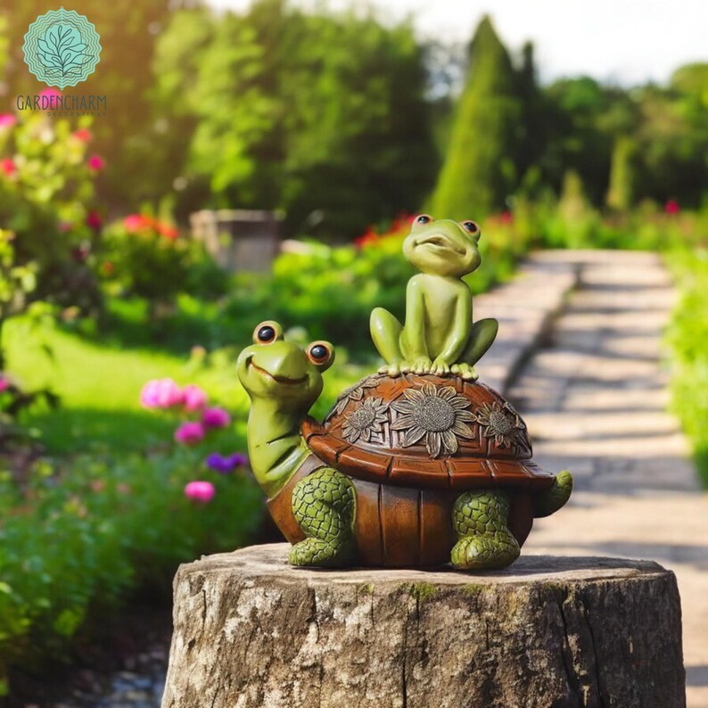 Frog on the Turtle, Frog Statue, Garden Sculpture, Lawn Ornament ...