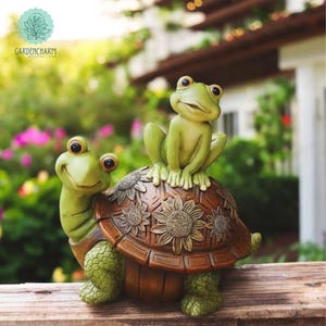 Frog on the Turtle, Frog Statue, Garden Sculpture, Lawn Ornament ...
