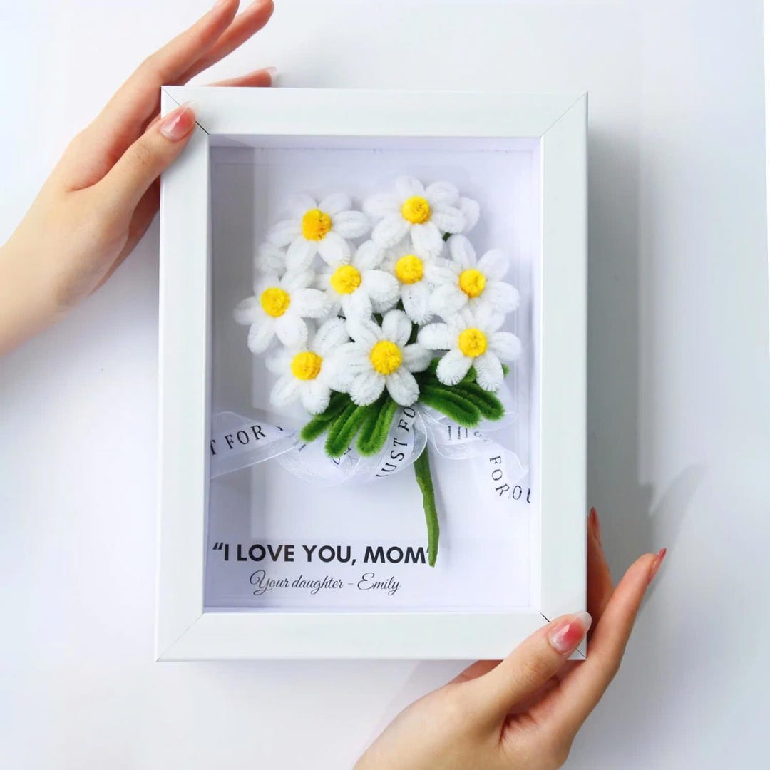 Personalized 3D Flower Frame, White Daisy Flower 3D Frame, Birthday ...