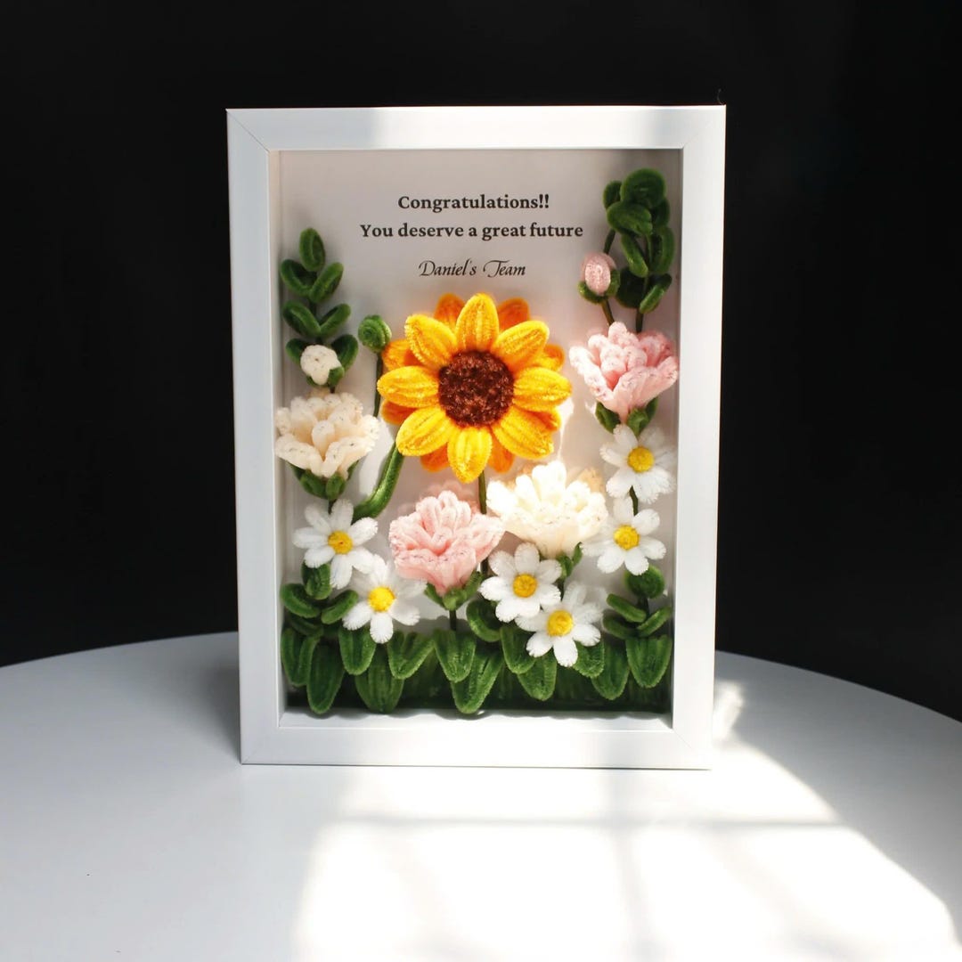 3D Cherish Sunflower Frame, Personalized 3D Flower Frame, Custom Floral ...