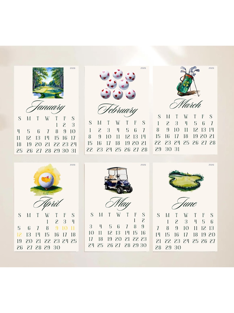 Golf Desktop Calendar: January 2026 - December 2026 (digital File) - Etsy