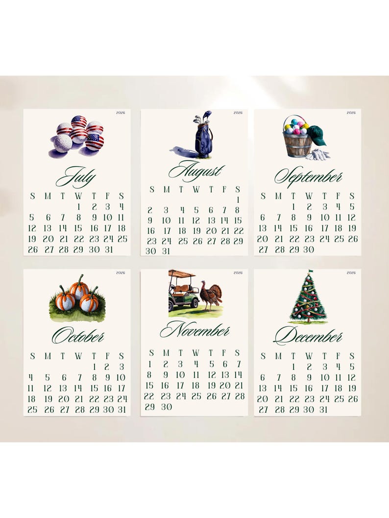 Golf Desktop Calendar: January 2026 - December 2026 (digital File) - Etsy