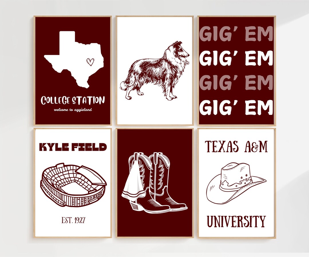 CUSTOM College Digital Prints, Set of 6, College, Apartment, Dorm, Wall ...