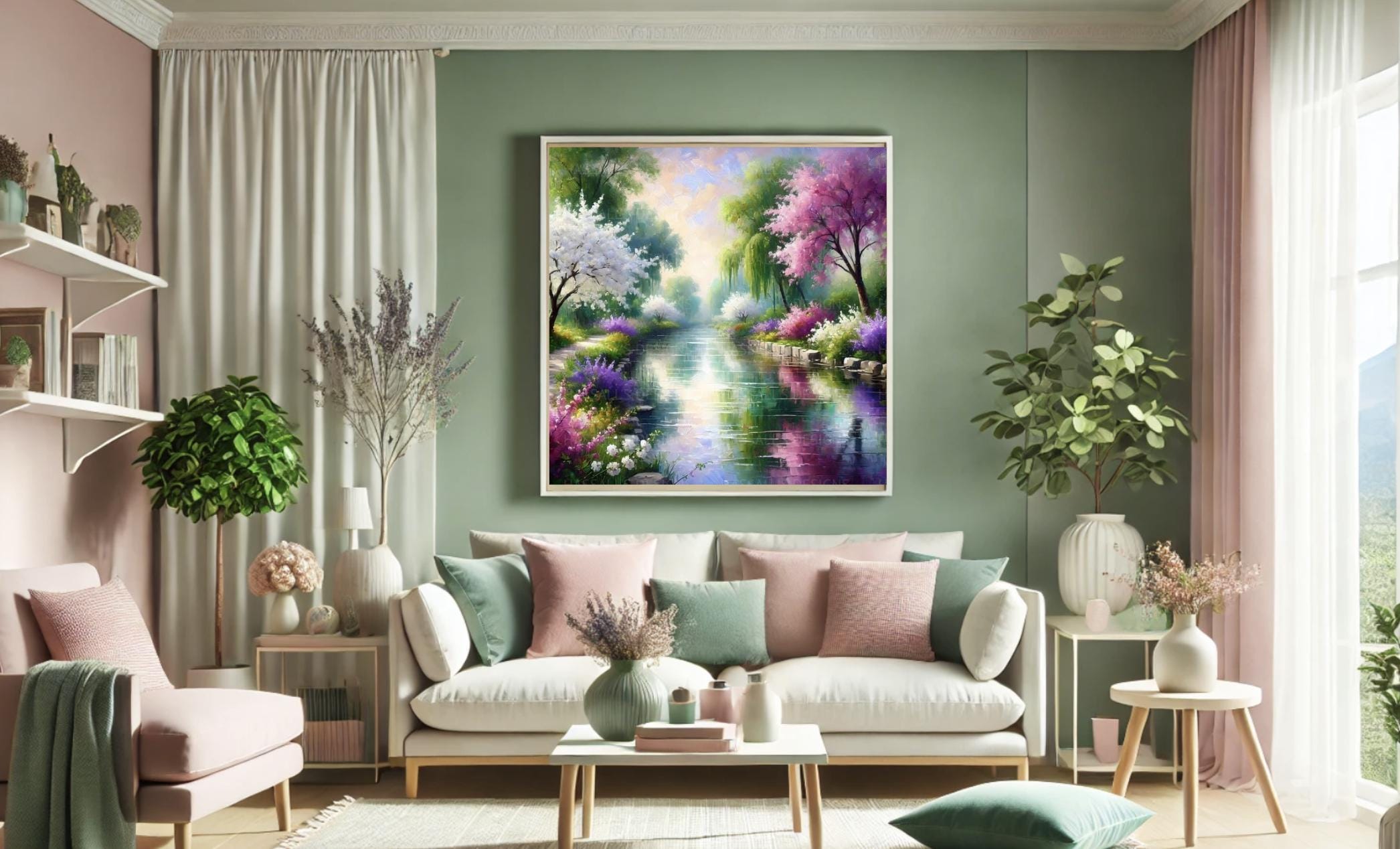 Digital Download - Serene Spring Landscape Art Print - Colorful River ...