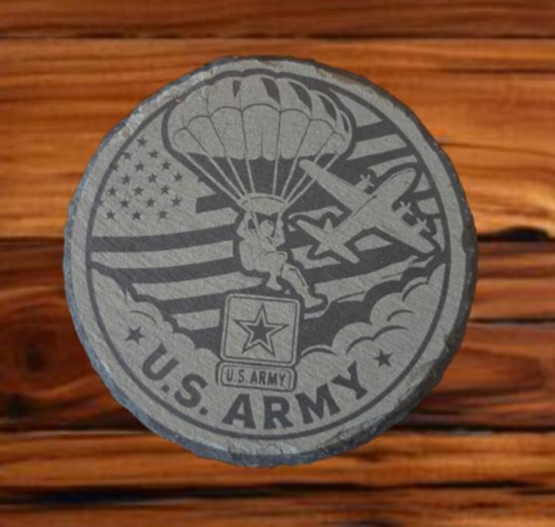 Custom Engraved Slate Coaster - U.S. Army Paratrooper Design With ...