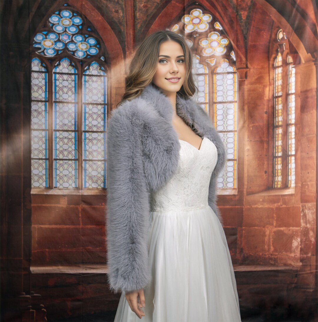 Gray Long Sleeve Faux Fur Jacket Faux Fur Coat Faux Fur Bolero Faux Fur ...