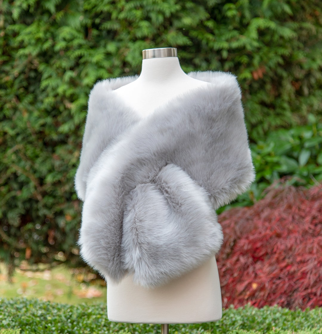 Light Gray Faux Fur Wrap Faux Fur Stole Faux Fur Shawl Bridal Wrap Faux ...