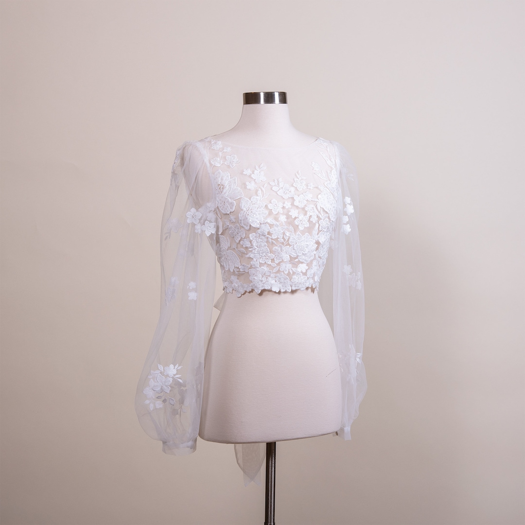 Romantic Puff Sleeve Lace Topper Light Ivory Bridal Lace Topper Bridal ...