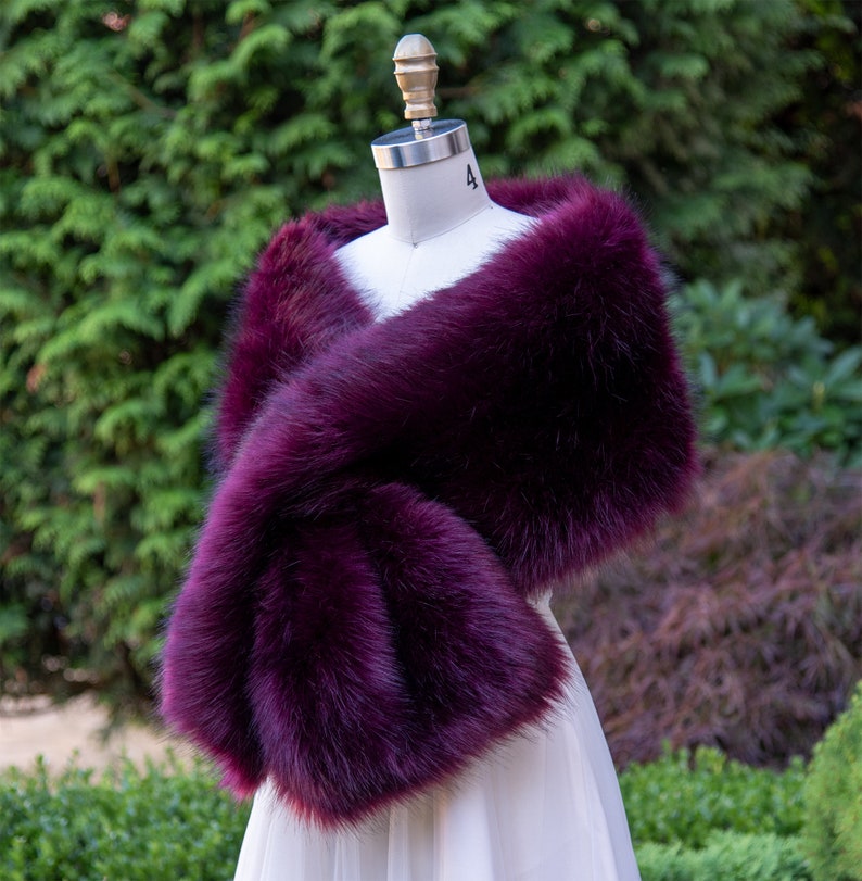 Purple Plum Faux Fur Wrap With Black Tips Faux Fur Stole Faux Fur Shawl ...