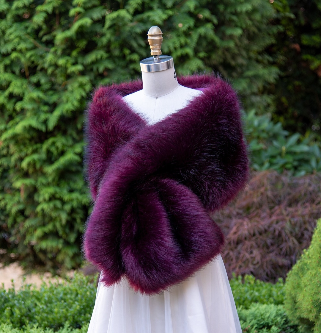 Purple Plum Faux Fur Wrap With Black Tips Faux Fur Stole Faux Fur Shawl ...