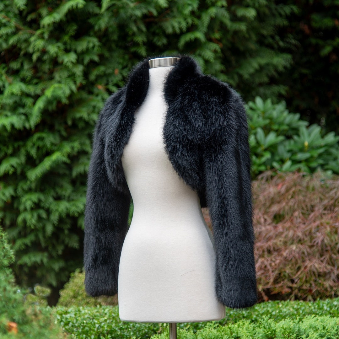 Black Long Sleeve Faux Fur Jacket Faux Fur Coat Faux Fur Bolero Faux ...