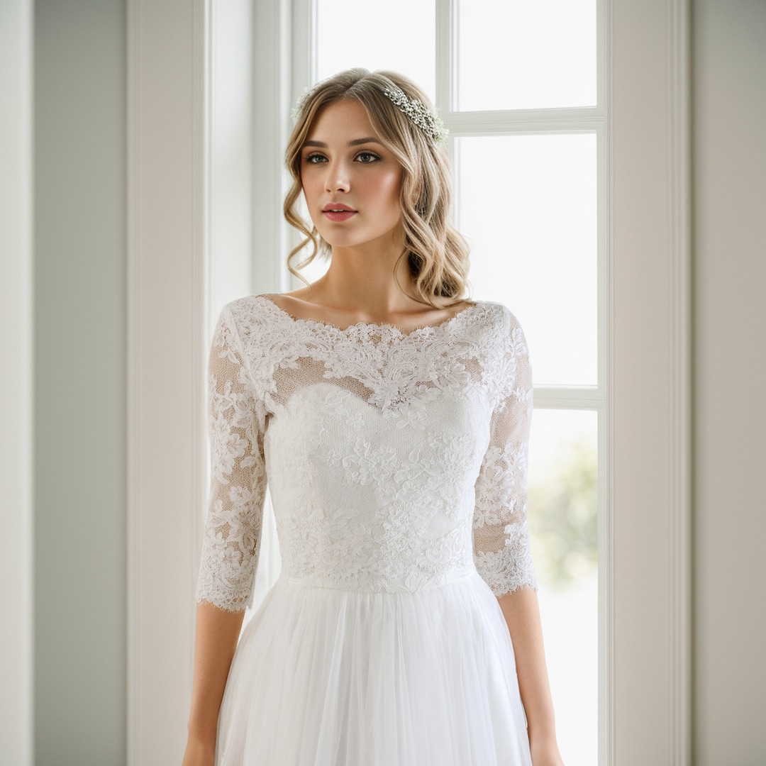 3/4 Sleeve Lace Topper | Bridal Lace Topper | Bridal Lace Jacket ...