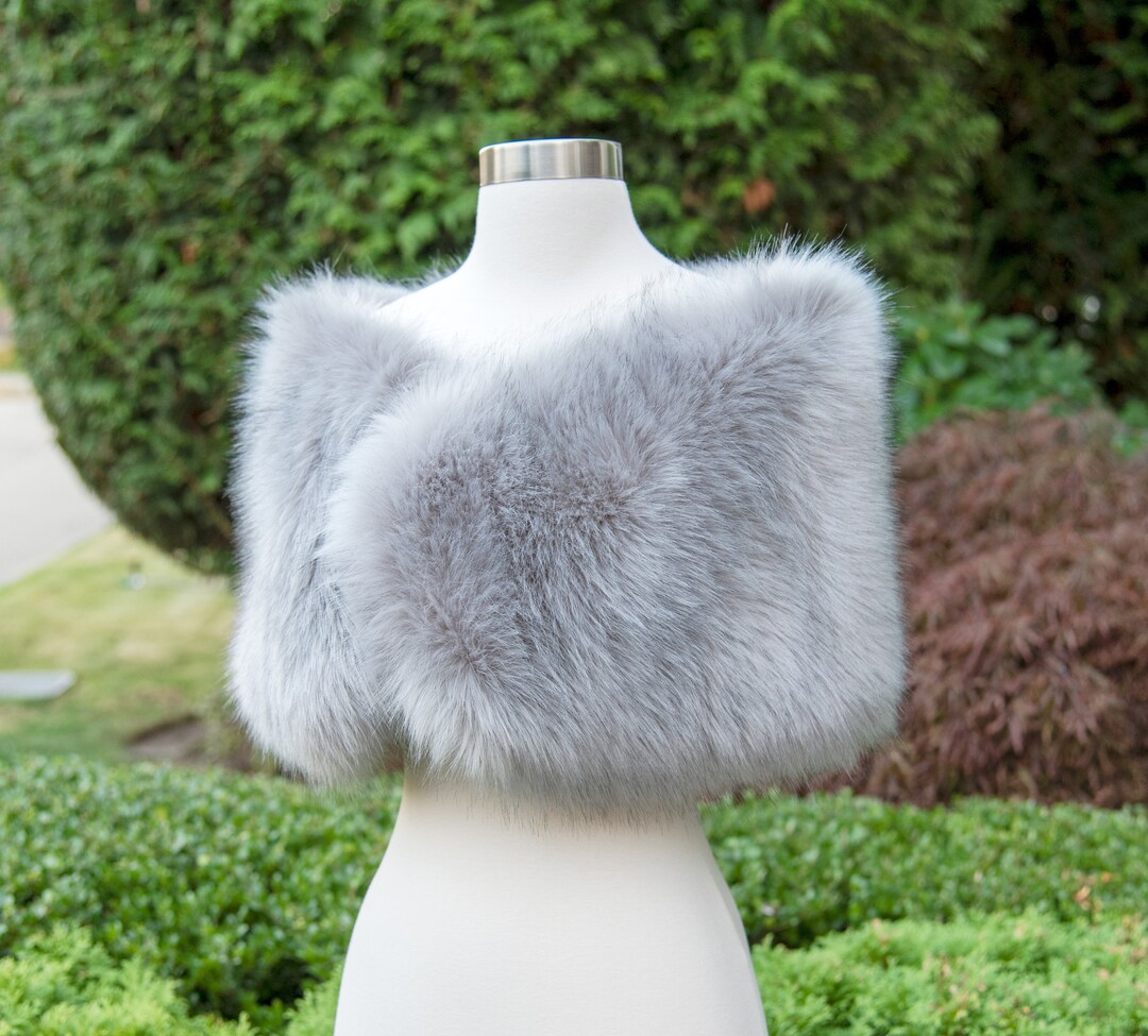 Gray Faux Fur Wrap, Silver Faux Fur Stole, Faux Fur Shawl, Bridal Wrap ...