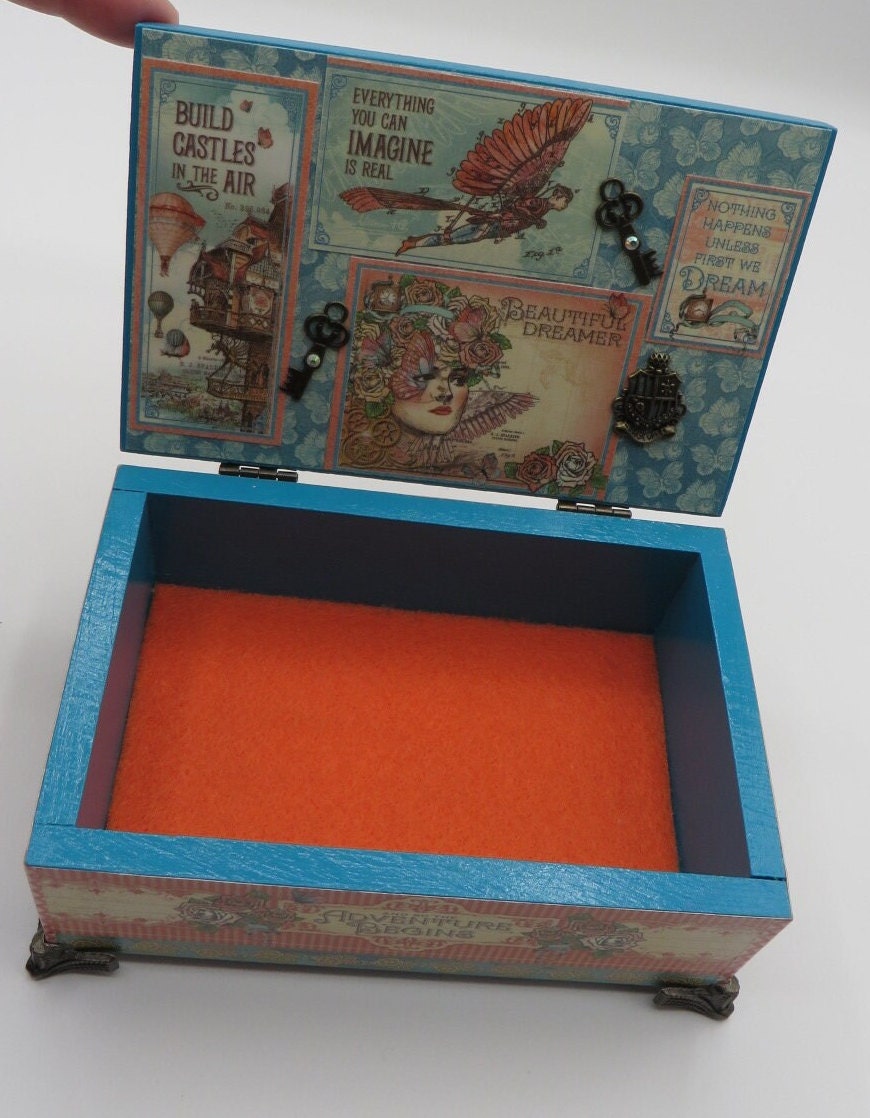 Vintage Wood Box, Keepsake/memory Box, Gift Box, Steampunk Heart ...