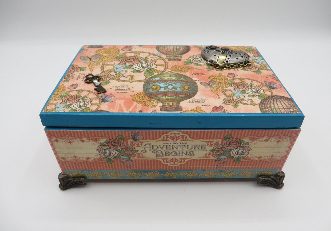 Vintage Wood Box, Keepsake/memory Box, Gift Box, Steampunk Heart ...