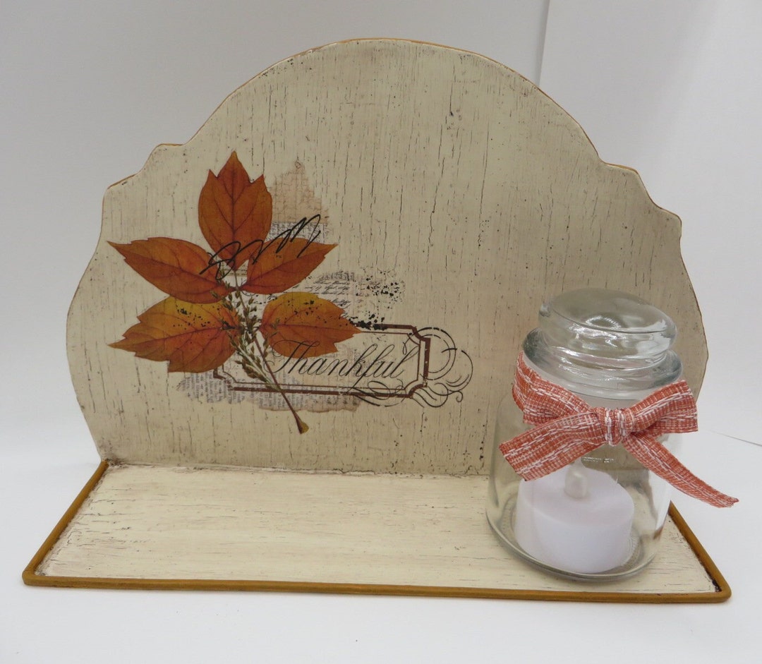2 Sided Metal Sign, Thankful Fall, Shelf, Battery Candle, Candle Jar ...
