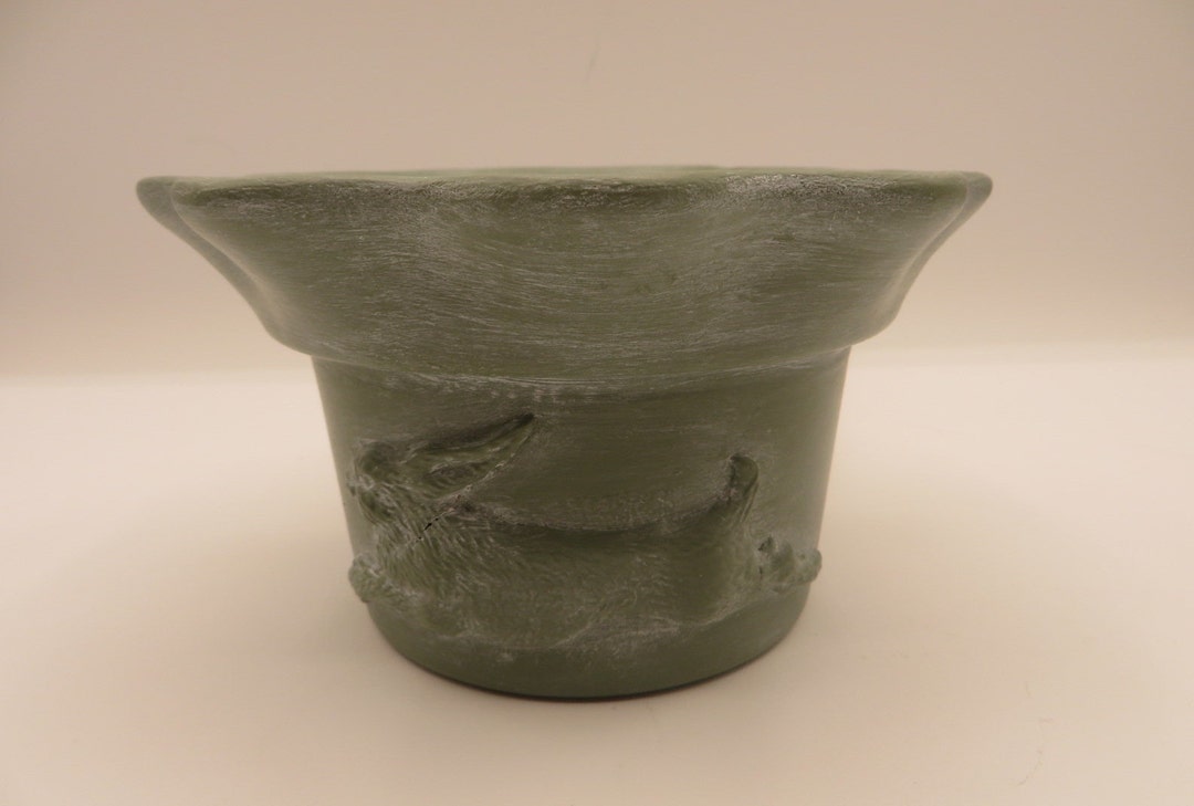 Small Ruffled Edge, Rabbit, Ceramic Crock, Heart on the Inside, Green ...