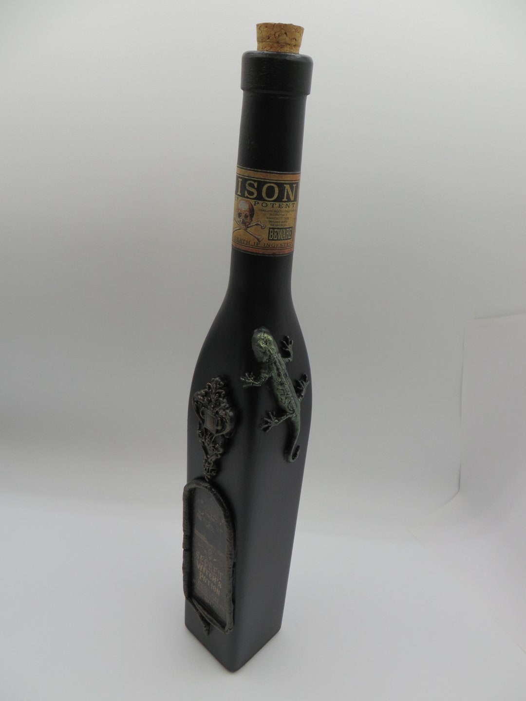 Secret Witch's Potion Bottle, Halloween Decor, Black Bottle, Green ...