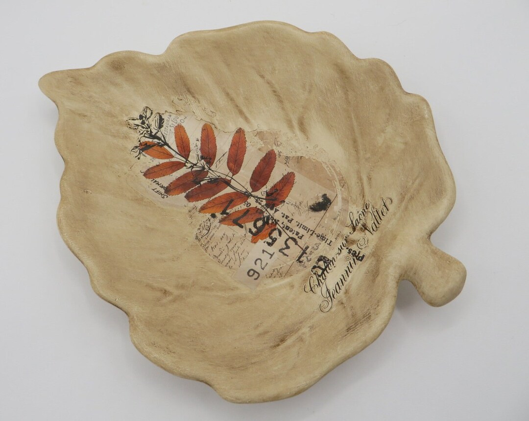 Fall Leaf Dish, Vintage Plate, Upcycled Plate, Cream With Brown Wax ...